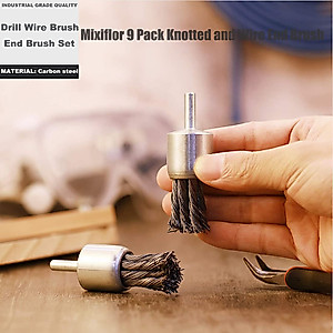 9 Pack Wire Wheels Brush for Drill, - Sizes 0.8" 1" 1.2", Mixiflor Knotted and Wire End Brush, for Derusting, Paint Removal, Deburring. Fast, Easy for Angle Grinder, Pneumatic - 2.75 Inch