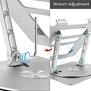 Bcom Adjustable Laptop Stand with 360° Rotating Base，Foldable Aluminum Alloy Computer Laptop Riser，Ergonomic Design，Compatible with 10 to 17" Laptops，Laptop Stand for Desk for Office and Home，Silver