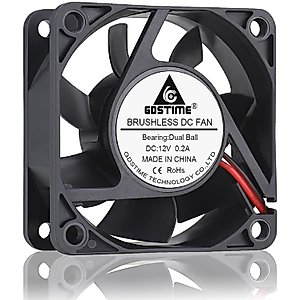 GDSTIME 60mm Fan, 60mm x 60mm x 25mm Dual Ball Bearings 12V DC Brushless Cooling Fan