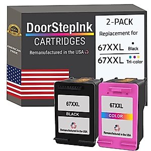 DoorStepInk Remanufactured in The USA Ink Cartridge Replacement for HP 67XXL 67 XXL Black and Color Cartridges Combo 2 Pack for Printer HP DeskJet 2724 2755 2755e 4155 Envy 6055 6075 6455