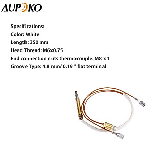 Aupoko Universal Thermocouple Patio Heater Parts, 350 mm Outdoor Heater Replacement Parts M8 x 1 End Connection Nuts Thermocouple 0.4 Meters Length M6 x 0.75 Head Thread 4.8 mm/ 0.19'' Flat Terminal