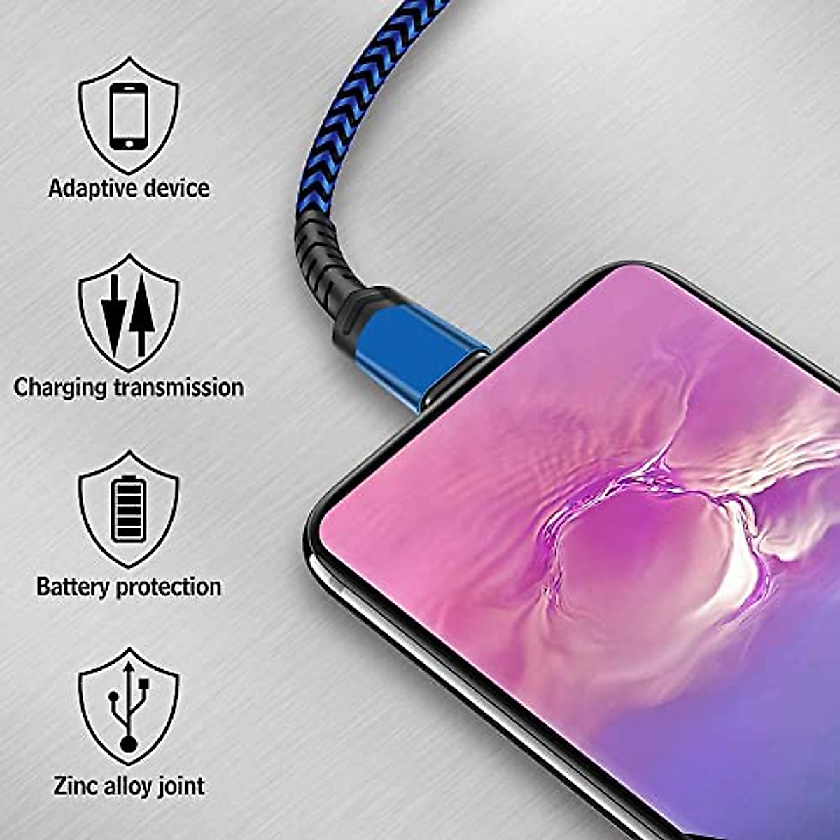USB Type C Cable 5Pack (3/3/6/6/10FT) Nylon Braided USB C Cable Fast Charger Charging Cord Compatible Samsung Galaxy S9 S8 Note 9 Note 8 Plus,LG V30 G6 G5 V20,Google Pixel, Moto Z2 (Navy&Blue)