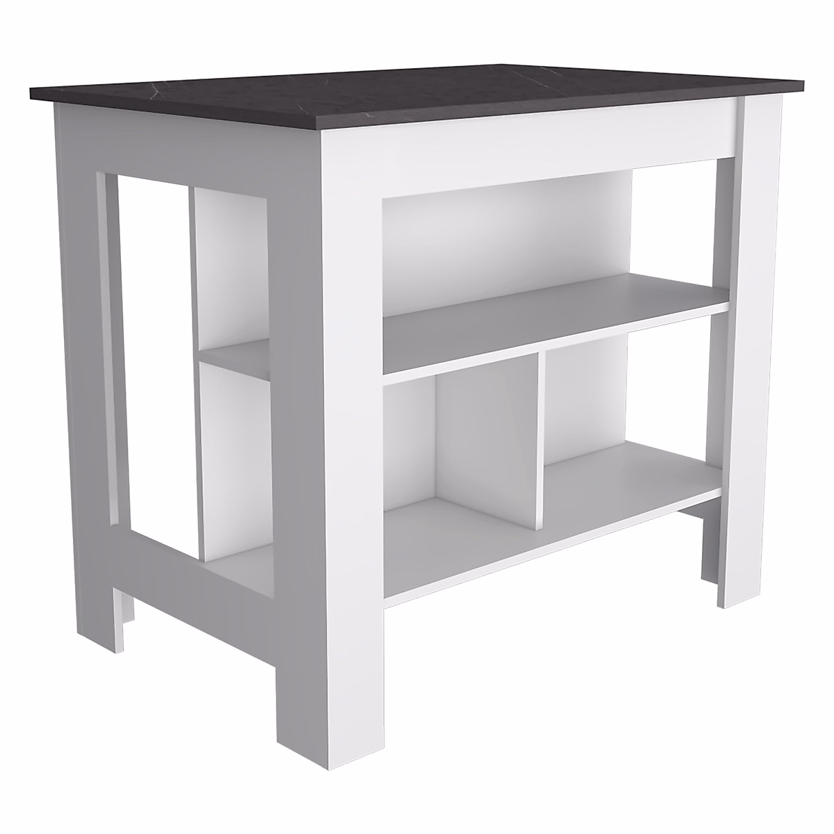 Tuhome Cala Kitchen Island, Four Legs, Three Shelves -White/Onyx