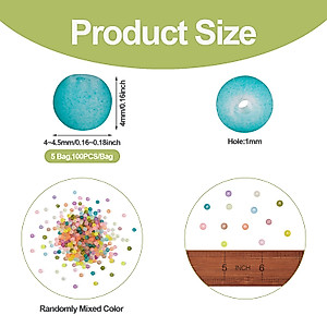 Craftdady 500Pcs 4mm Transparent Frosted Glass Beads Tiny Crystal Glass Round Loose Spacer Beads Random Mixed Colors for Jewelry Making Hole: 1mm