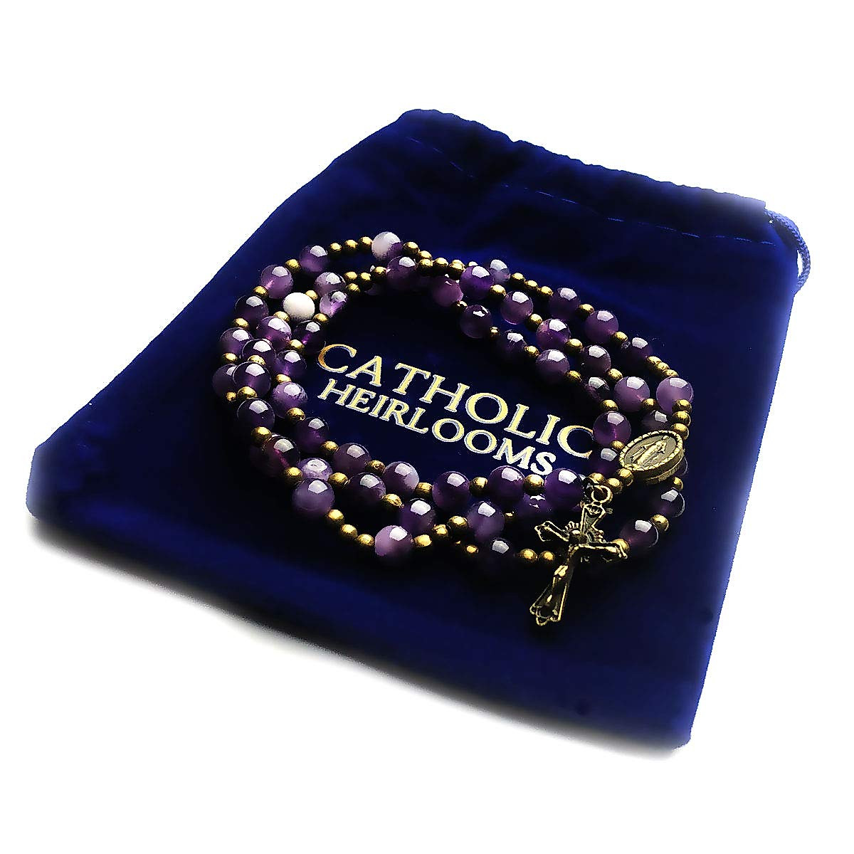 Amethyst Stone Catholic Rosary Bracelet for Women with Virgin Mary Our Lady of Graces Medal Charm - Catholic Gifts