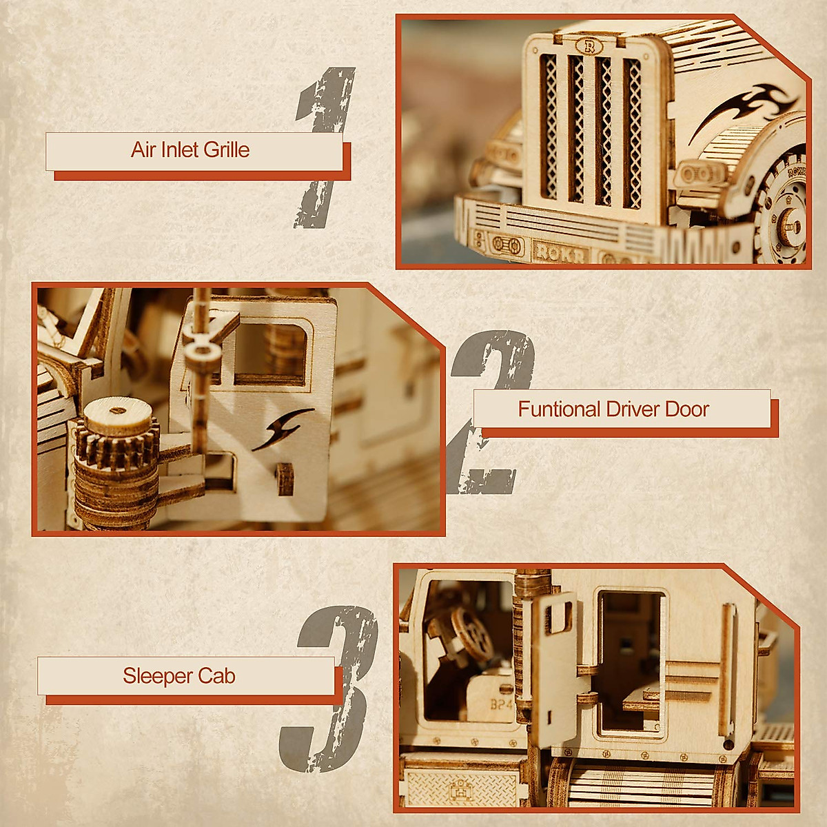 ROKR Model Car Kits Wooden 3D Puzzles Model Building Kits for Adults-Educational Brain Teaser Assembly Model for Adults to Build, Desk Decor/DIY Hobbies/Gifts for Teens&Kids (Heavy Truck/8.9*2.9*4)