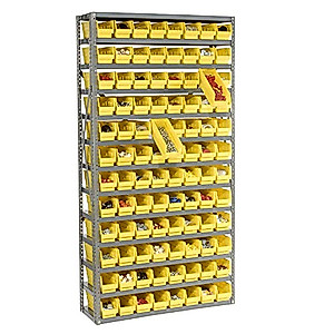 Global Industrial 13 Shelf Steel Shelving with (96) 4" H Plastic Shelf Bins, Yellow, 36x12x72