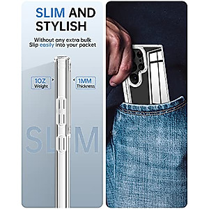 EJGNA for Samsung Galaxy S23 Ultra Phone Case, [20X Anti-yellowing] [Military-grade Drop Protection] for Galaxy S23 Ultra Case with S Pen Holder 5G 6.8", Hard PC Back+Flexible TPU Frame, Diamond Clear