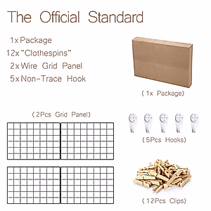 Kakivan Wire Wall Grid Panel for Photo Display, DIY Iron Picture Frames Collage For Hanging Wall Decor, Foldable Multi Pictures Organizer with 12 Clips, 28'' X 22'' Inch.(2 Pack)