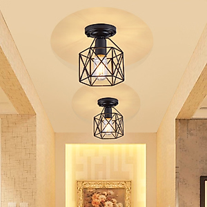 Lysed E26 E27 Retro Black Industrial Light Fixture,Vintage Flush Mount Ceiling Light,Mini Metal Rustic Ceiling Lamp for Porch Hallway,Kitchen,Stairway,Farmhouse Light