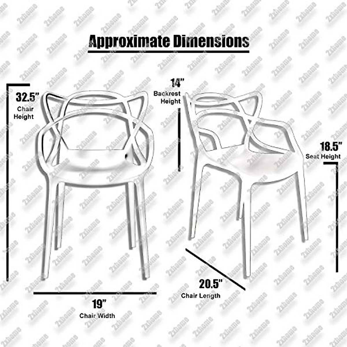 2xhome Set of 2 Black Stackable Contemporary Modern Designer Wire Plastic Chairs with Arms Open Back Armchairs for Kitchen Dining Chair Outdoor Patio Bedroom Accent Balcony Office Work Garden Home