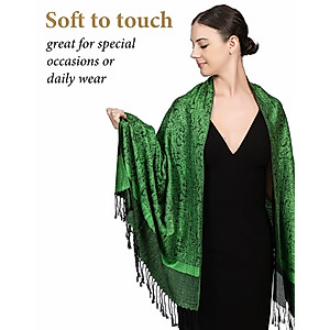 Achillea Women's Two Tone Vintage Jacquard Paisley Pashmina Shawl Wrap Scarf (Kelly Green)