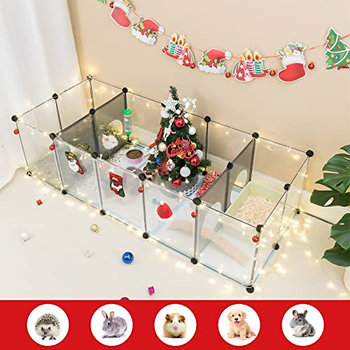 DINMO Rabbit Playpen, Guinea Pig Cages, Hamster Cages, Interesting Game Holes Design for Small Animal, Bunny, Ferret, Hedgehog, DIY, Expanded, Portable, Exercise Fence, 61.4 x 25.4 x 16.4 inches