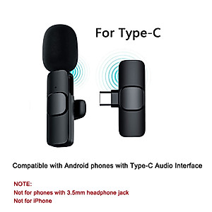 AKARMOVO Wireless Lavalier Microphone for Type-C Android Phone, Plug-Play Lapel Clip-on Mic with 2 Microphones for USB-C Port, Auto Sync Noise Reduction for Video Recording, Interview, Vlog