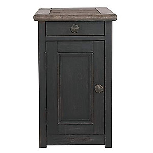 Signature Design by Ashley Tyler Creek Rustic Chair Side End Table with Pull-Out Tray & USB Ports, Brown