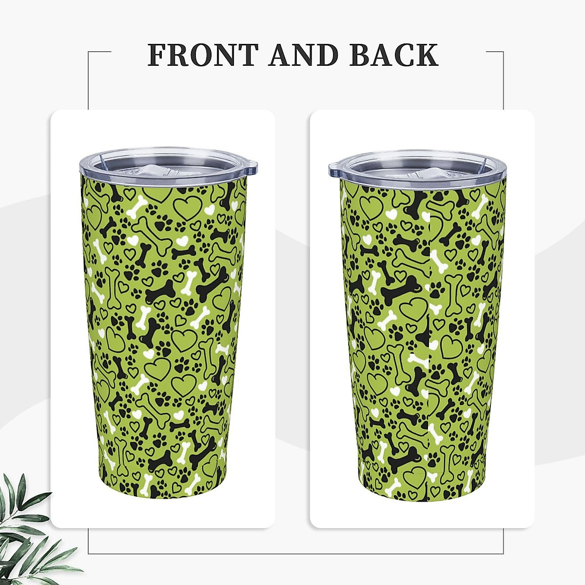 20oz Tumbler Dog Paw Bones Heart Double Wall Vacuum Insulated Coffee Mug with Lid and Metal Straw Brush Reusable Stainless Steel Water Bottle Travel Cup Gifts for Car Ice Drinks Hot Beverage