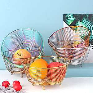Hemoton Iron Fruit Bowl Fruit Dish Basket Metal Wire Vegetable Bowl Mesh Countertop Fruit Holder Bowl for Kitchen Counter Modern Gold