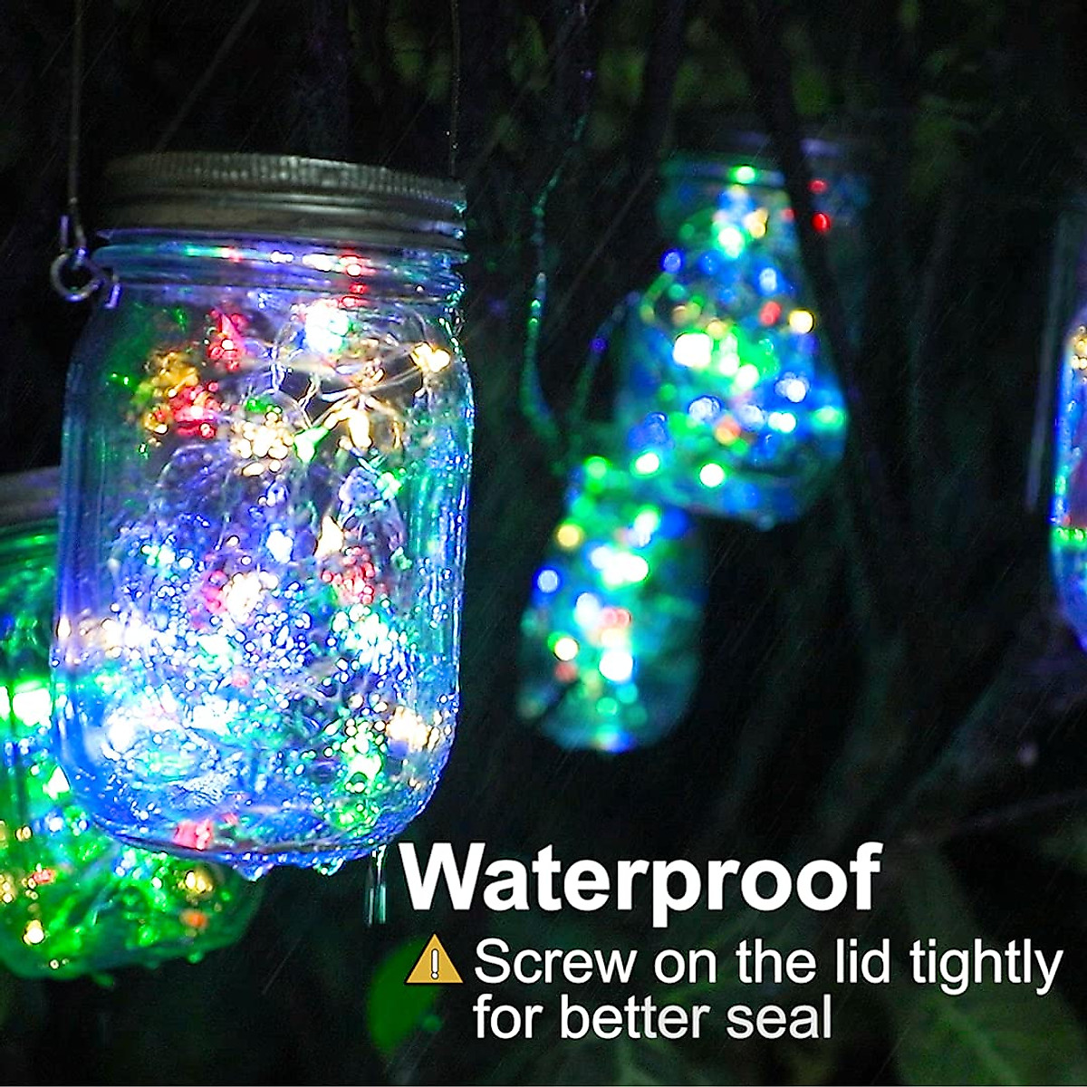 Mason Jar Solar Lights 30 LEDs, 6 Pack Hanging Solar Lights Outdoor, Waterproof Fairy Lights Solar Lanterns for Patio Garden, Hangers and Jars Included- Multicolor