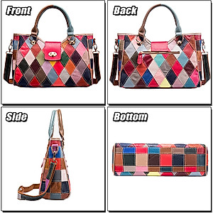 Women's Top-handle Handbag with Colorful Patchwork Design, Stylish Leather Crossbody Shoulder Bag Purse Tote Bag for Lady