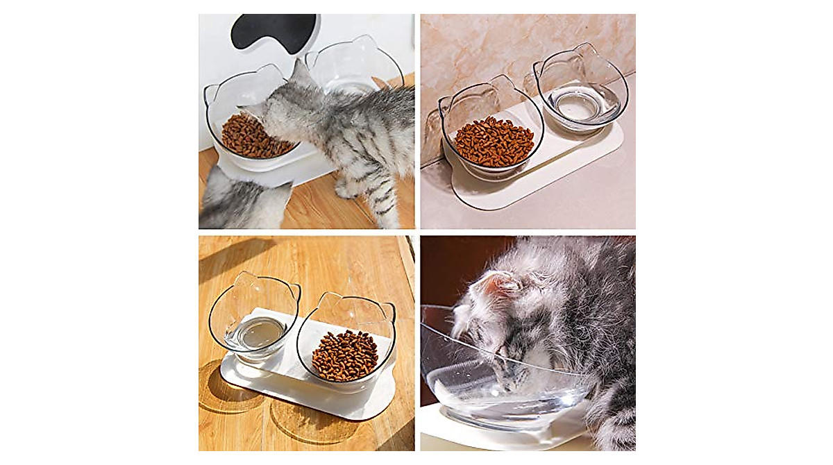Luck Dawn Double Elevated Cat Bowls for Comfort & Style