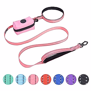 EXCELLENT ELITE SPANKER Strong Durable Nylon Dog Training Leash Traction Rope 5 Feet Long 3/4" Wide with Poop Bag Holder for Small Dogs(Pink)