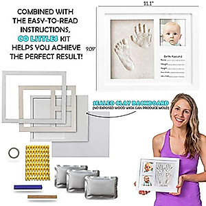 Co Little Baby Handprint & Footprint Kit (Date & Name Stamp) Clay Hand Print Picture Frame for Newborn - Best New Mom Gift - Foot Impression Photo Keepsake for Girl & Boy - White Feet Imprint Mold