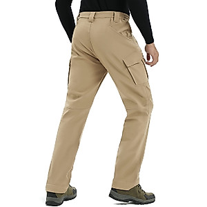 TACVASEN Mens Tactical Pants Insulated Warm Thermal Fleece Lined Shoftshell Khaki Pants for Snow Ski Men's Winter Hiking Outdoor Adventure Pants
