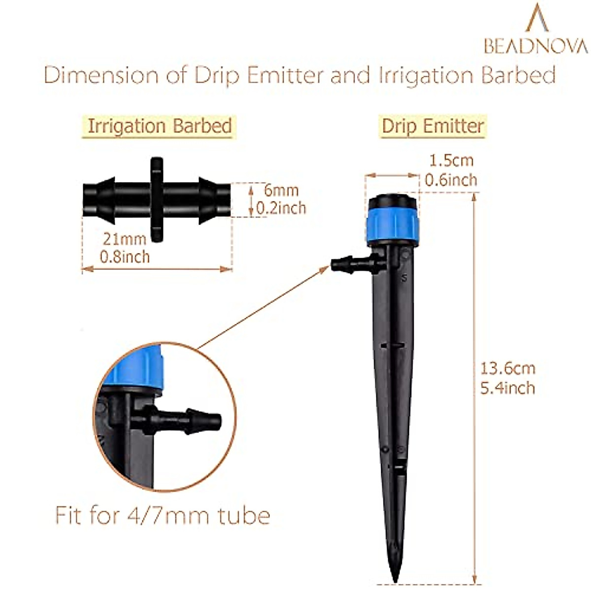 BEADNOVA Drip Irrigation Spray Emitters 50pcs Drip Emitters for 1/4 Inch with Straight Coupling Full Circle Micro Sprinkler Adjustable Irrigation Drippers for Drip Irrigation Parts Garden Patio Lawn