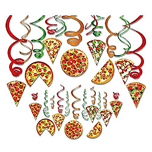 30Pcs Pizza Party Hanging Swirl Decorations Pizza Theme Ceiling Whirl Hanging Decorations for Pizza Themed Birthday Party Decorations Pizza Party Time Birthday Party Hanging Decor