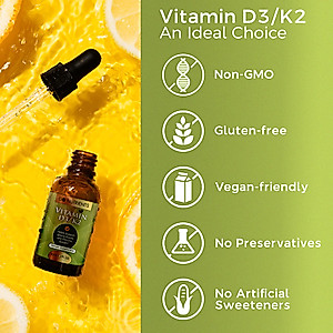 Go Nutrients Liquid Vitamin D3 K2 Drops - for Bone & Heart Health - Fast Absorption Vitamin D Drops for Adults & Kids, GMO-Free, VIT D3 MK7, Supports Immunity & Healing, 1.0 oz. | 90 Servings