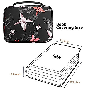 QTKJ Black Bible Covers for Women with Carrying Handle, Book Cover Case with Zipper Pocket Bible Cover for Mom Ladies Teens Girls, Red and White Floral Pattern