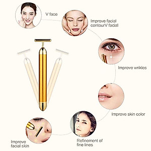 Beauty Bar 24k Gold Skin Care Face Massager Roller, 2 in 1 Electric 3D Roller and T Shape Energy Beauty Bar for Face Lift and Skin Tightening