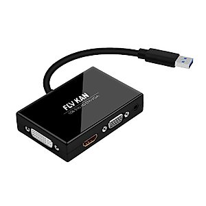 FLY KAN USB 3.0 to HDMI-DVI-VGA Video Graphics Card Adapter for Multiple Monitors-Add HDMI and DVI-D or HDMI and VGA (- Windows Only)
