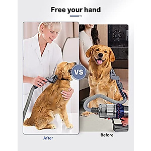OPODEE Groom Tool Kit, Compatible for Dyson Vacuums, Pet Dog Brush Hair Vacuum Attachment for V7/8/10/12/15, for Long Medium Haired Dogs, Vacuum-Assisted Dog Groomer Self-Cleaning Mess-free Grooming
