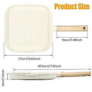 LYIYEYAN Square Griddle Pan for Stove Top Aluminium Alloy Nonstick Steak Pan with Ergonomic Wood Handle Even Heating Grill Pan for Indoor Cooking Outdoor Grilling (01)