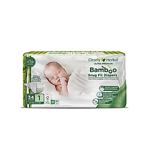 Clearly Herbal Bamboo Diapers, Micro Cushion Comfort & Other Plant-Based Materials, Size 1 34ct Case (4 Inner Bags)