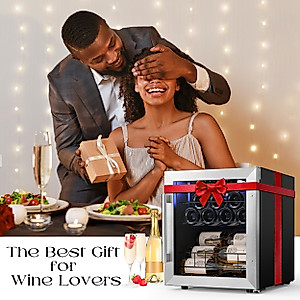 Yeego Small Wine Fridge Refrigerator, 12 Bottle 38-65℉ Wine Cooler Counter Top/Freestanding w/Anti-U V Glass Door Digital Temp Control for Champagne/Red/White/Sparkling Wine, Home, 1.6cu.ft, Black