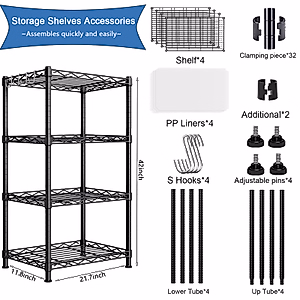 Santoy 4 Tier Metal Shelves for Storage,Shelving Unit for Kitchen, Bathroom, Pantry, Closet, and Bedroom - Strong Steel Wire Organizer Rack (Black, 21.7’’L*11.8’’W*42’’H)