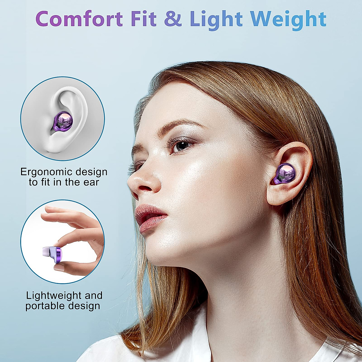 Bluetooth Headphones for Samsung Galaxy S22 Ultra Z Flip 3 Fold S22 S21 FE A13 True Wireless Earbuds Noise Canceling Deep Bass Stereo Sound Headset in-Ear with Mic for iPhone 13 14 Pro Max Violet