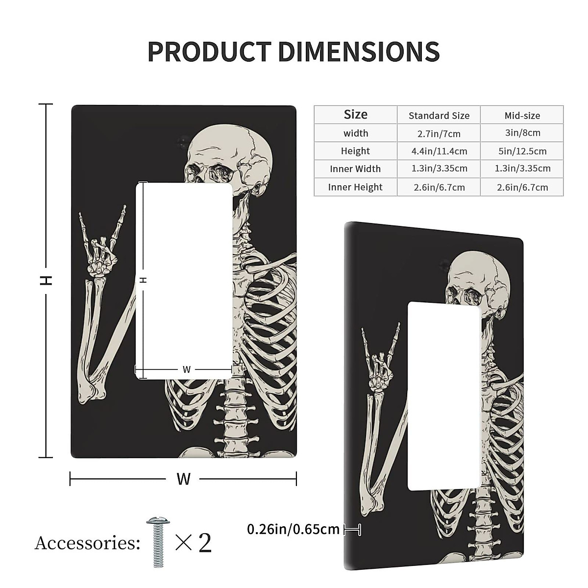 Skeleton Skull Single Rocker Light Switch Cover Wall Plate Decorative Outlet 1 Gang Faceplate for Kids Girls Bedroom Kitchen Funny Room Decor 4.40" X 2.70"