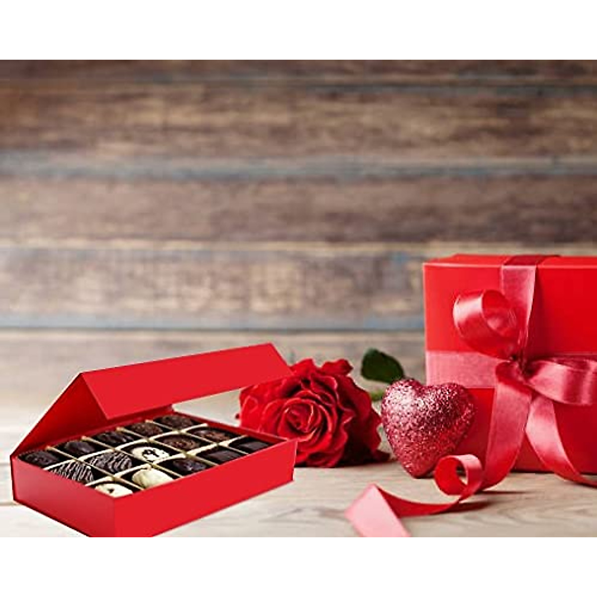 Purple Q Crafts 5 Pack Red Hard Gift Box with Magnetic Closure Lid 7" x 5" x 1.6" Rectangle Boxes For Gifts With Black Glossy Finish (5 Boxes)