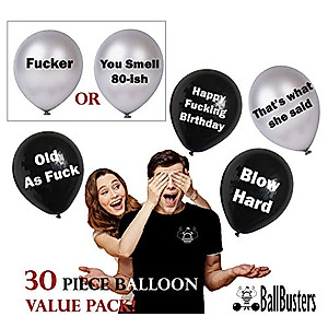 30 pc Funny Adult Birthday Balloons | Gag Gift for a Man Birthday~ Designed by BallBusters, a USA company (30 Black & Silver Balloons)