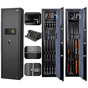 Large Rifle Safe, Long Gun Safe for Rifle Shotgun for Home, Quick Access 5-6 Gun Storage Cabinet with a Handgun Lock Box and a Removable Shelf, Silent Mode (Keyboard PIN Code)