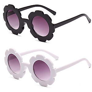 2 Pieces Flower Kids Sunglasses Boy Girl Toddler Sunglasses Cute Baby Sunglasses Party Favors for Boys Girls (Black +White)