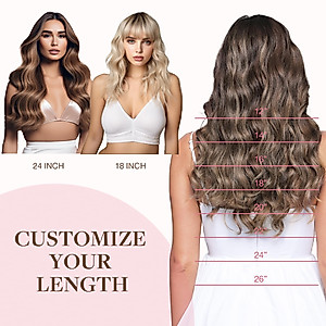 GOO GOO Wire Hair Extensions Human Hair, 4/26/4 Chocolate Brown with Honey Blonde Balayage 14inch 75g, Invisible Wire Hair Extensions with Transparent, Seamless Fish Line Hairpiece