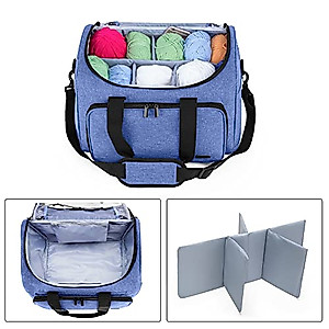 Teamoy Knitting Bag, Yarn Storage Organizer Crochet Bag with Removable Inner Divider for Yarn Skeins, Crochet Hooks, Knitting Needles and Supplies, Bag Only, Dark Blue