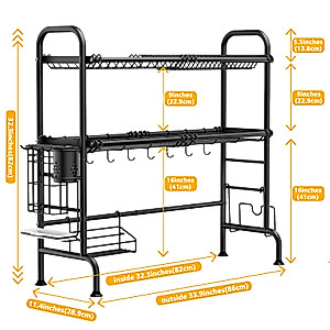 KETAZERO Over The Sink Dish Drying Rack, Stainless Steel 2 Tier Over The Sink Dish Drying Rack with Utensil Holder Dish Drainers for Kitchen Counter,Save More Counter Space, Black