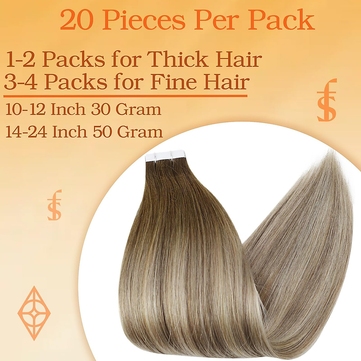 Full Shine Tape in Hair Extensions Human Hair 18 Inch Hair Extensions Tape in Color Dark Brown 3 Fading to 8 and 22 Tape in Hair Extensions 20Pcs 50Grams Balayage Tape Extensions For Women