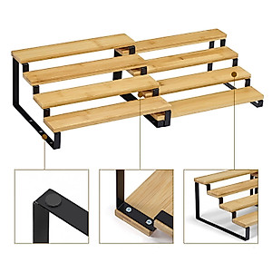 MOOACE 4-Tier Bamboo Spice Rack Organizer for Cabinet, Expandable Spice Rack Shelf Organizer for Kitchen Cabinet Countertop, Set of 2