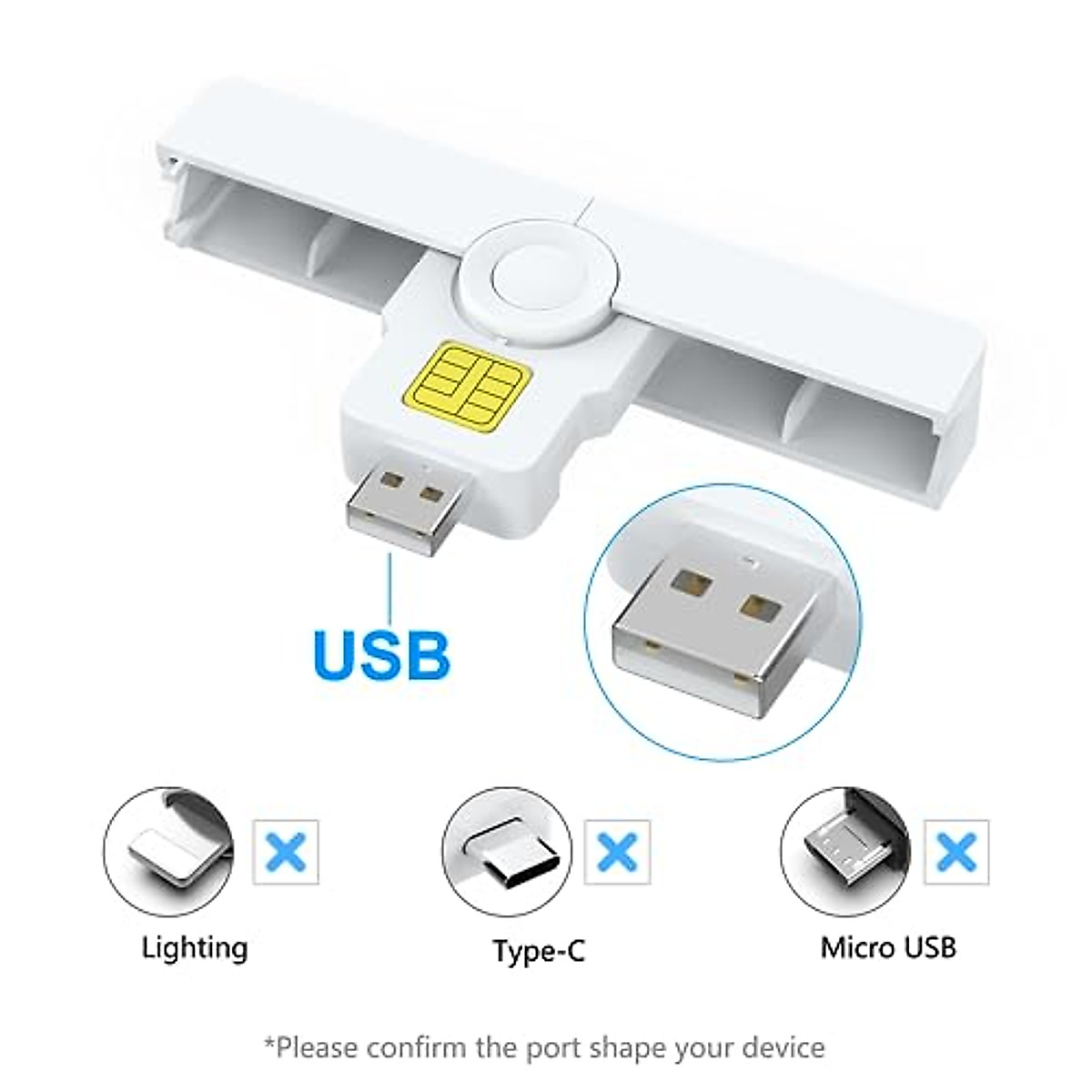 USB Smartfold Type A CAC Reader, USB A DOD Military USB Common Access CAC Smart Card Reader and ID CAC Card Reader,Compatible with Mac Os, Windows,Linux(Mini Foldable and Portable Type A) New